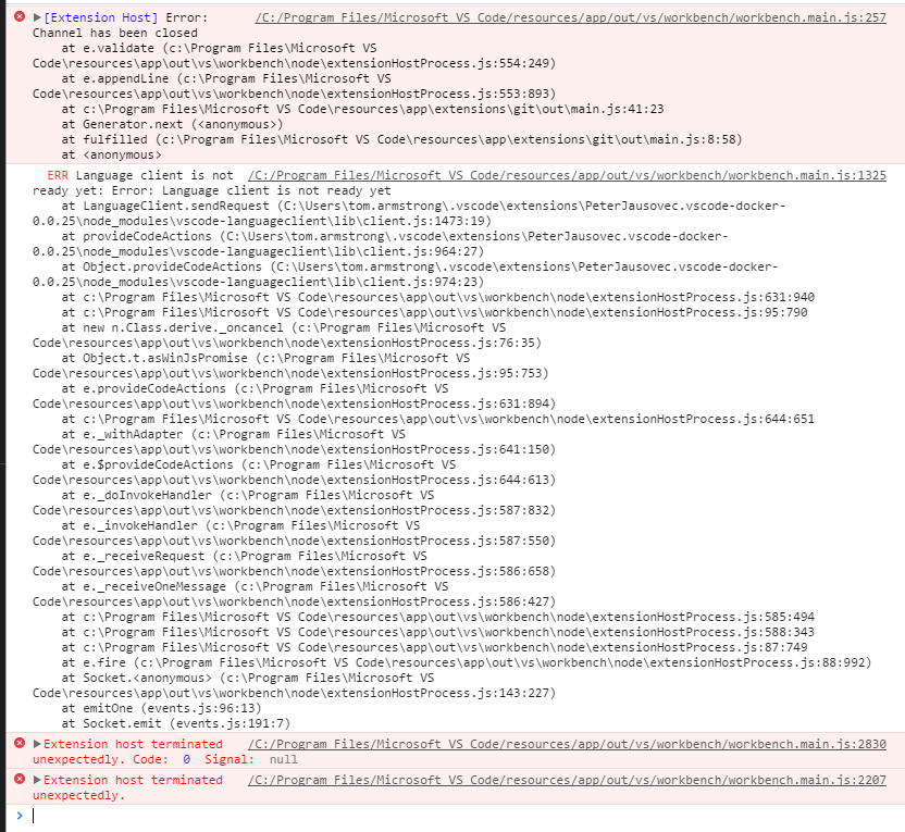 Extension host terminated unexpectedly. · Issue #46691 · microsoft ...