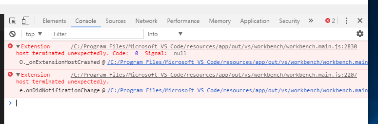 Extension host terminated unexpectedly. · Issue #46691 · microsoft/vscode · GitHub