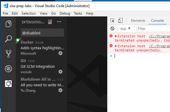 Extension host terminated unexpectedly. · Issue #46691 · microsoft/vscode · GitHub