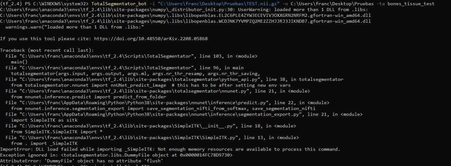 Problem LOAD DLL: Not Enough Memory · Issue #150 · wasserth/TotalSegmentator · GitHub
