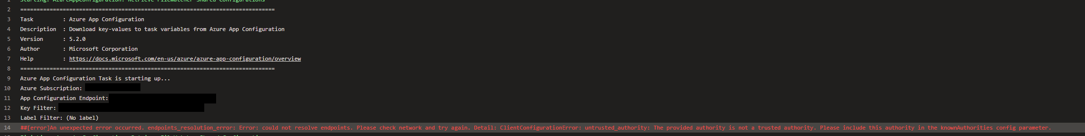 Azure App Configuration Task Error Clientconfigurationerror Untrusted Authority · Issue 641