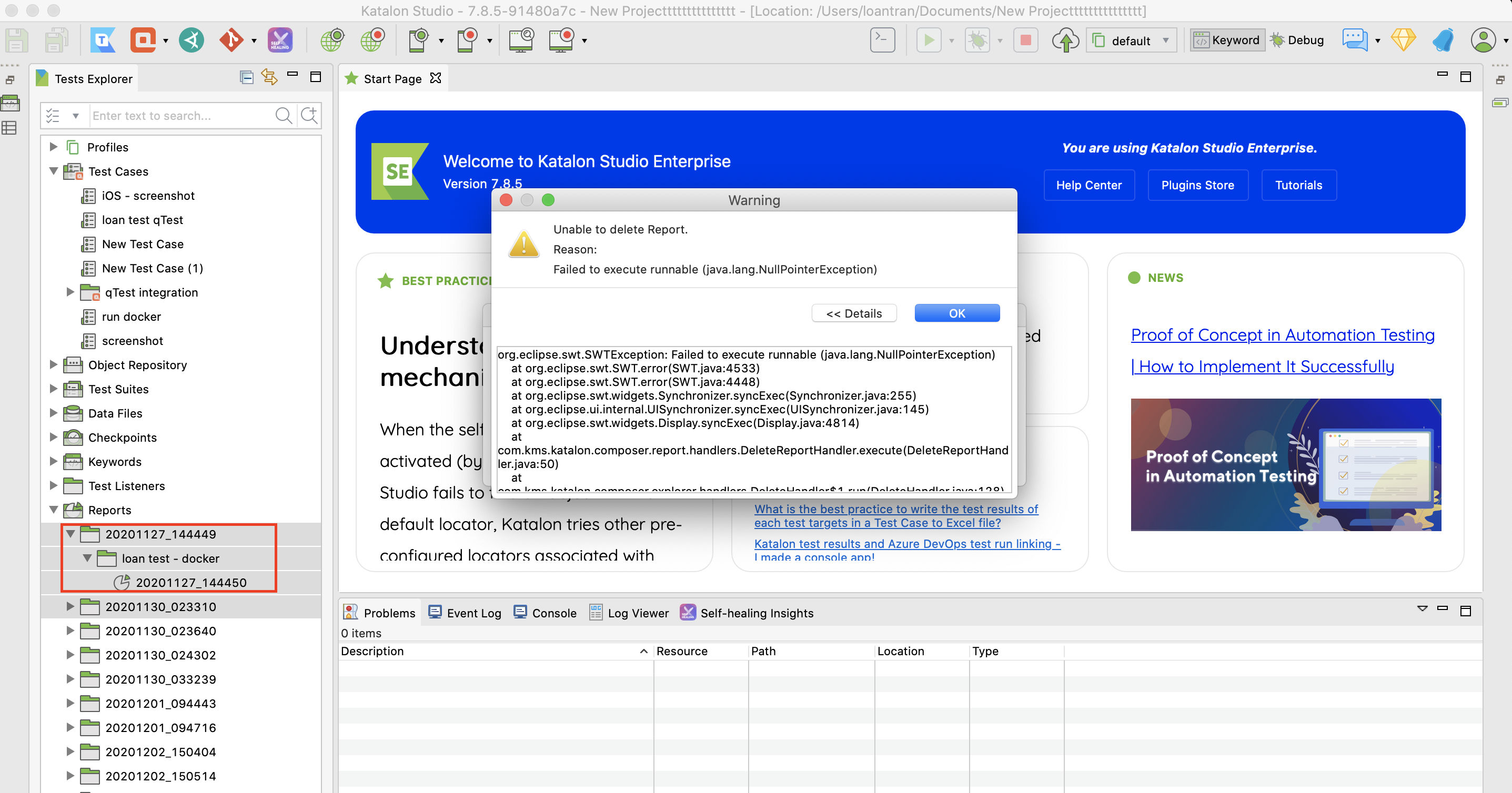 [Regression] NullPointerException error when deleting some KS reports ...