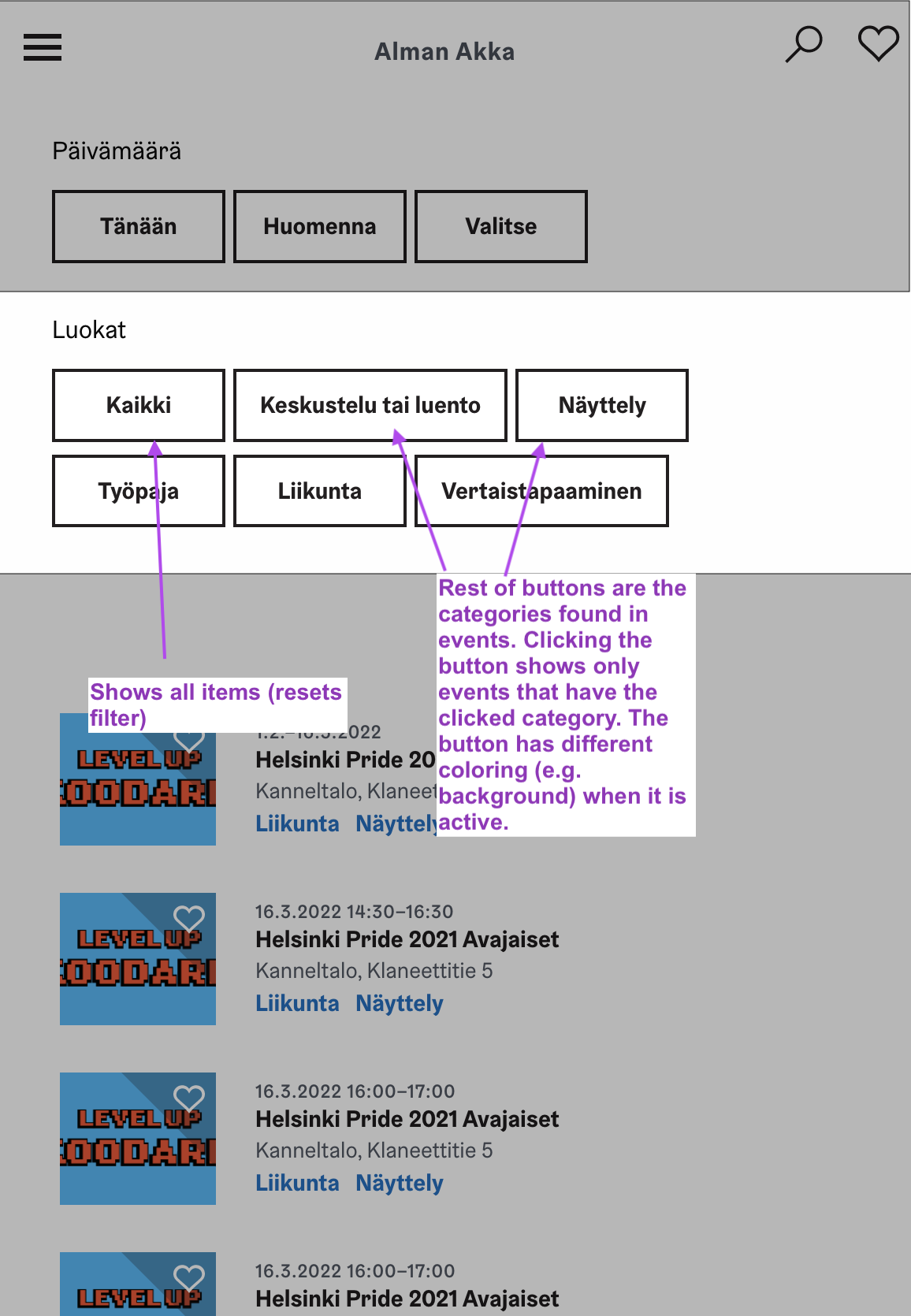 Add categories filtering to event listing · Issue #9 · kaupunginnaiset/alman-akka · GitHub