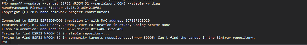 Nanoff Command Unable To Find Esp32wroom32 Firmware In Repository · Issue 753 · Nanoframework
