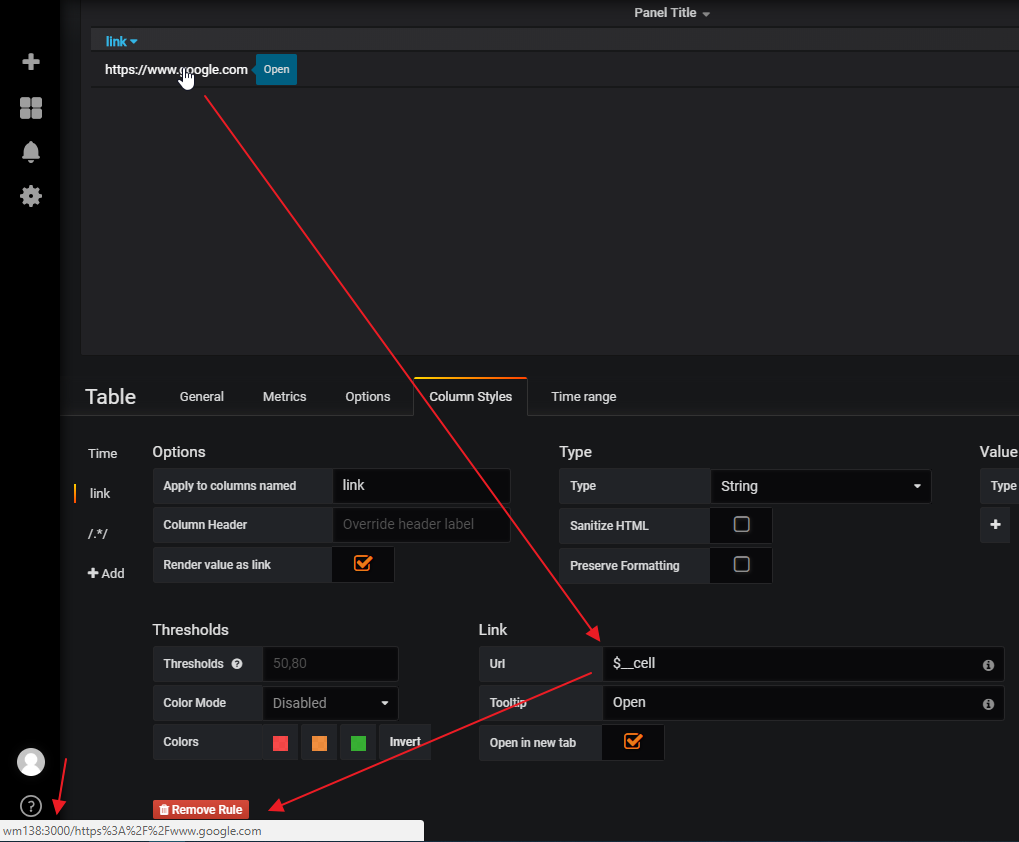 [bug] Table: absolute url problem in Link · Issue #12448 · grafana/grafana · GitHub