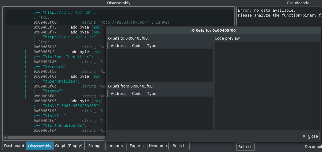 Enable X-refs in Strings panel and X-refs can not find strings · Issue #801 · rizinorg/cutter ...