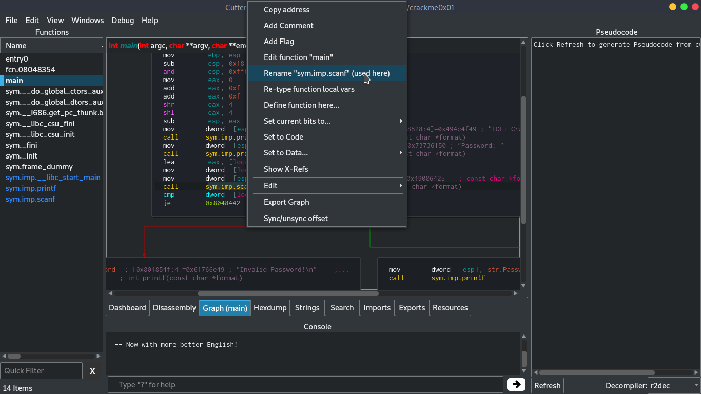 Correct `Rename function` menu · Issue #887 · rizinorg/cutter · GitHub
