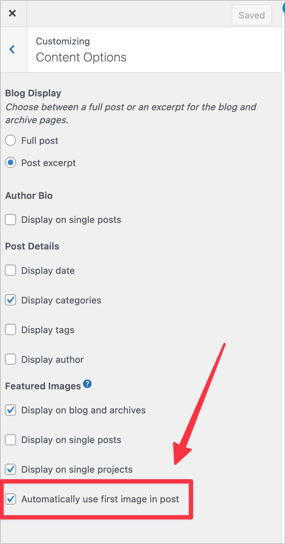 Customizer not always displaying first image in the post as the featured image, multiple themes ...