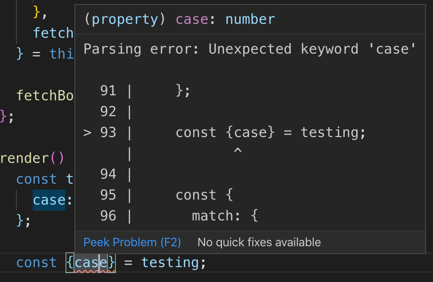 Unable to extract "case" property of Javascript object · Issue #95490 ...