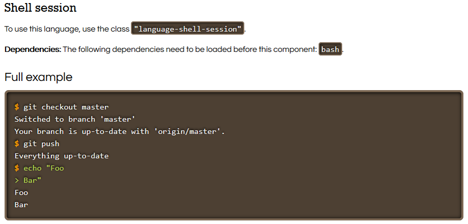 Shell-session doesn't get highlighted · Issue #2173 · PrismJS/prism · GitHub