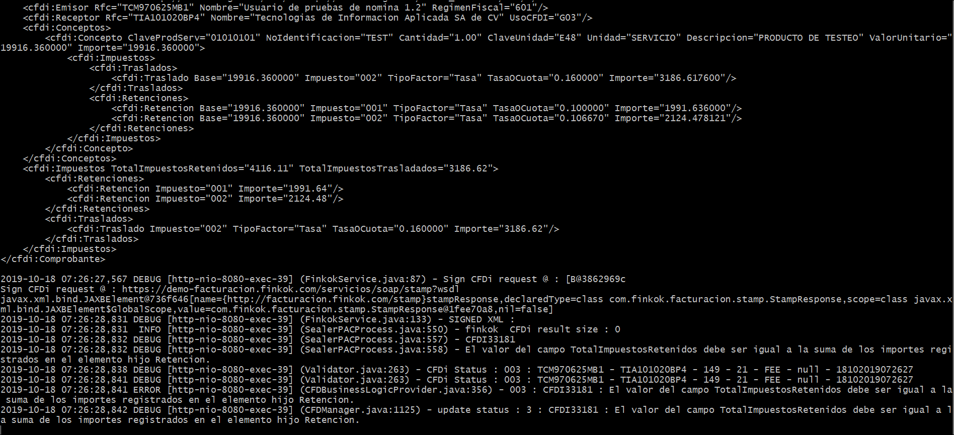 Ajustar el Importe para el nodo de TotalImpuestosTrasladados · Issue ...