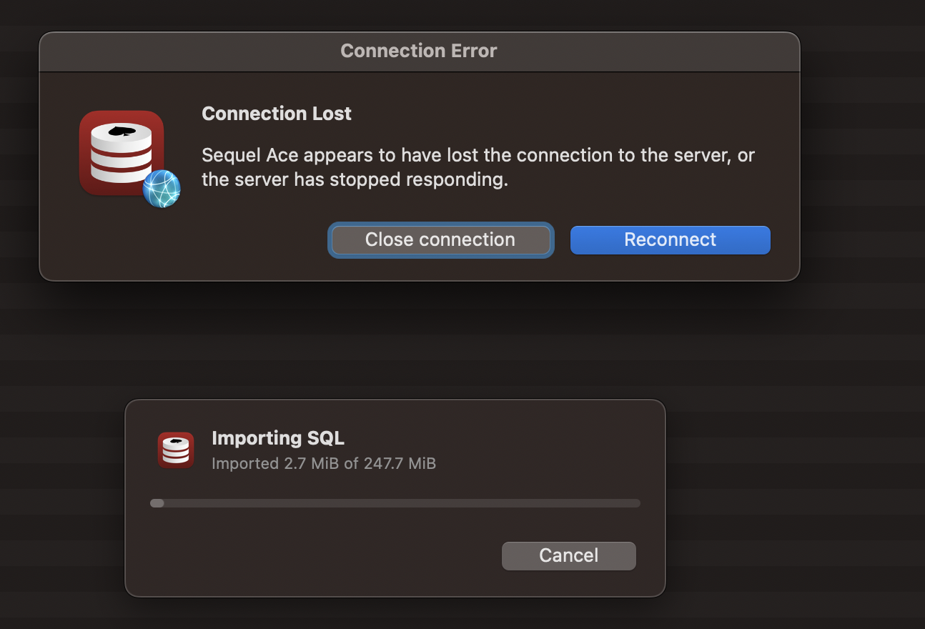 Constantly losing connection to localhost during import · Issue #1485 ...