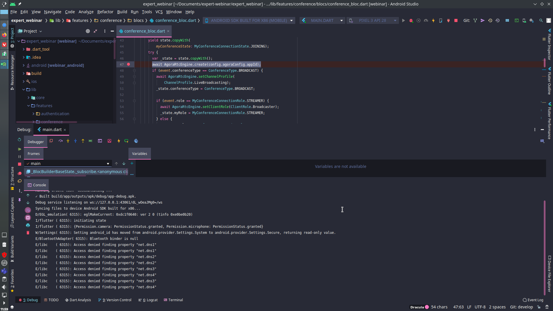 Unable to invoke create on AgoraRtcEngine Error occurred "Access denied finding property "net ...