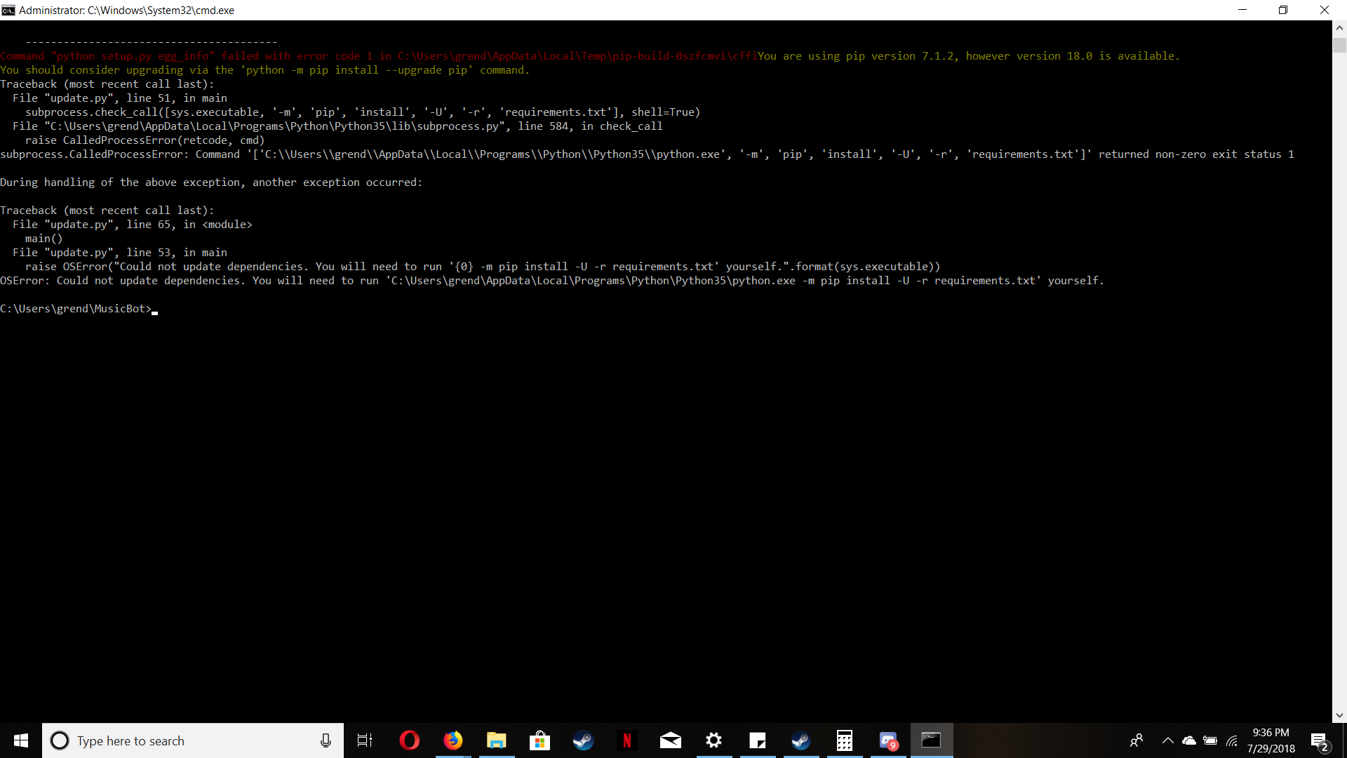 Bot Will Not Launch Or Update Correctly · Issue 1674 · Just Some Bots Musicbot · Github
