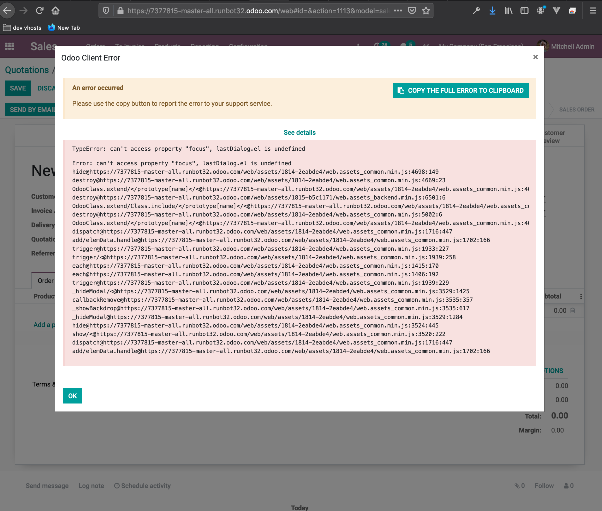 [14] JS error - can't access property focus - lastDialog.el is undefined · Issue #69865 · odoo ...