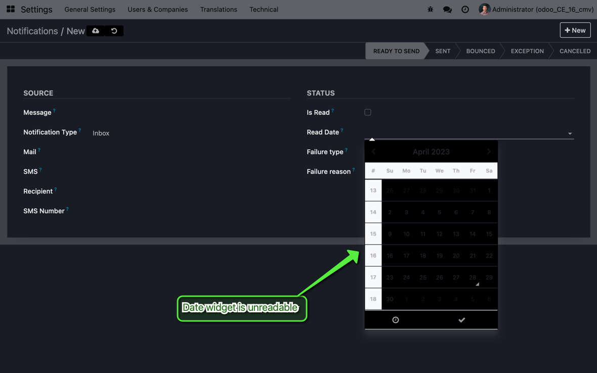[16] web_dark_mode: placeholders and calendar (date widget) are unreadable · Issue #2492 · OCA ...