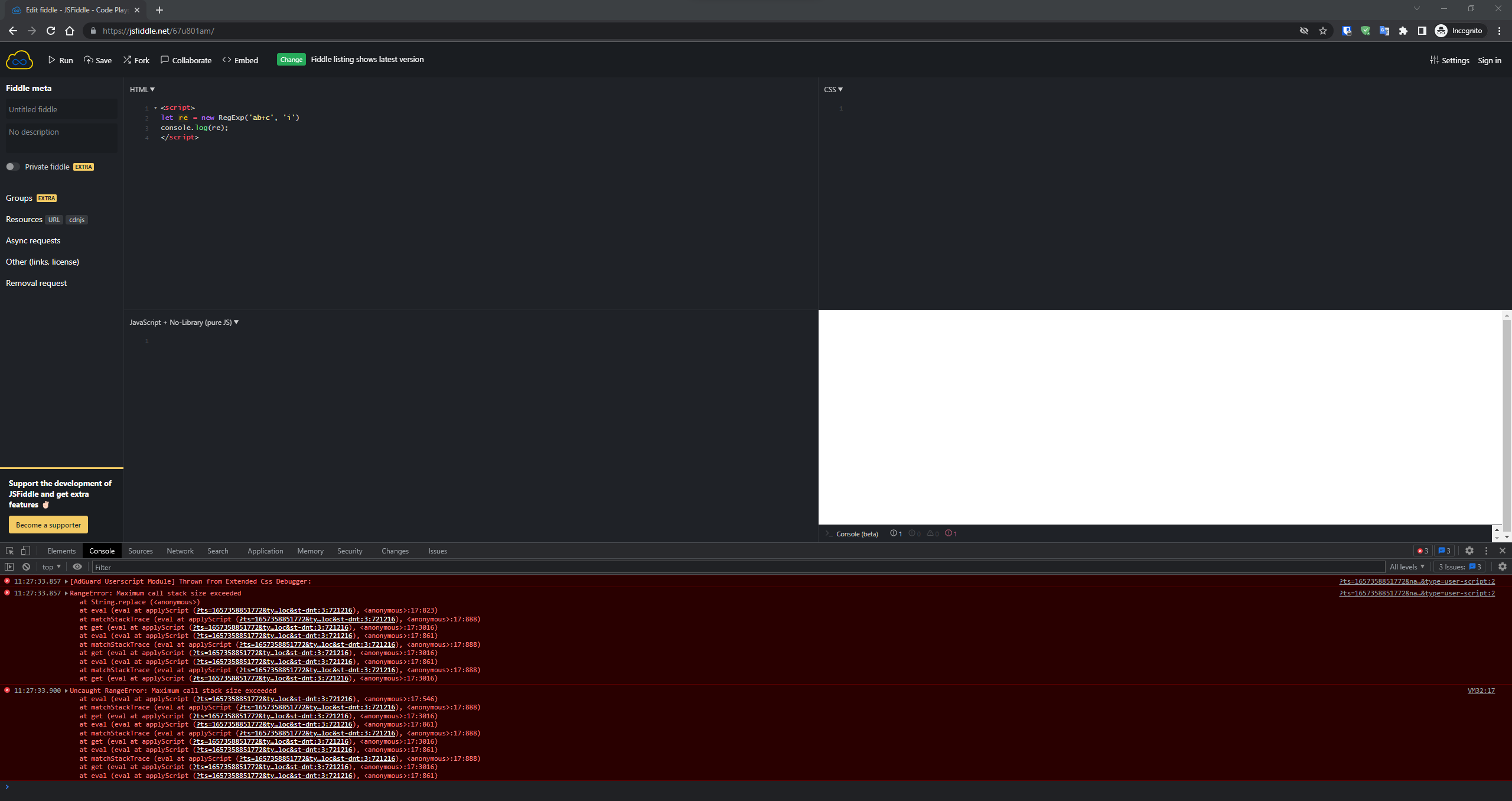Fix `abort-on-stack-trace` — maximum call stack size exceeded · Issue #226 · AdguardTeam ...