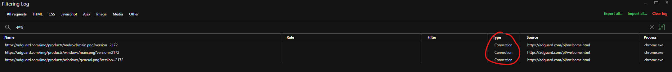 Filtering log doesn't show requests type · Issue #3134 · AdguardTeam/AdguardForWindows · GitHub