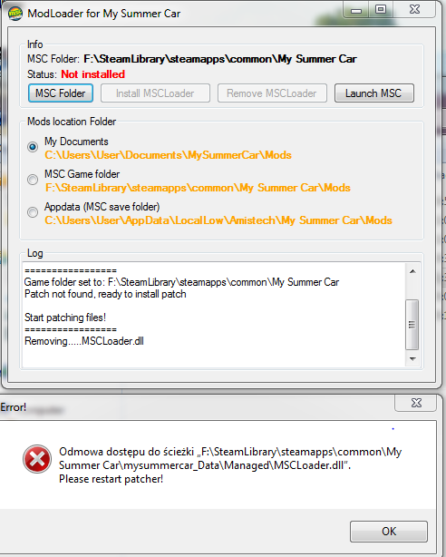 Refusal to access the path · Issue #15 · piotrulos/MSCModLoader · GitHub