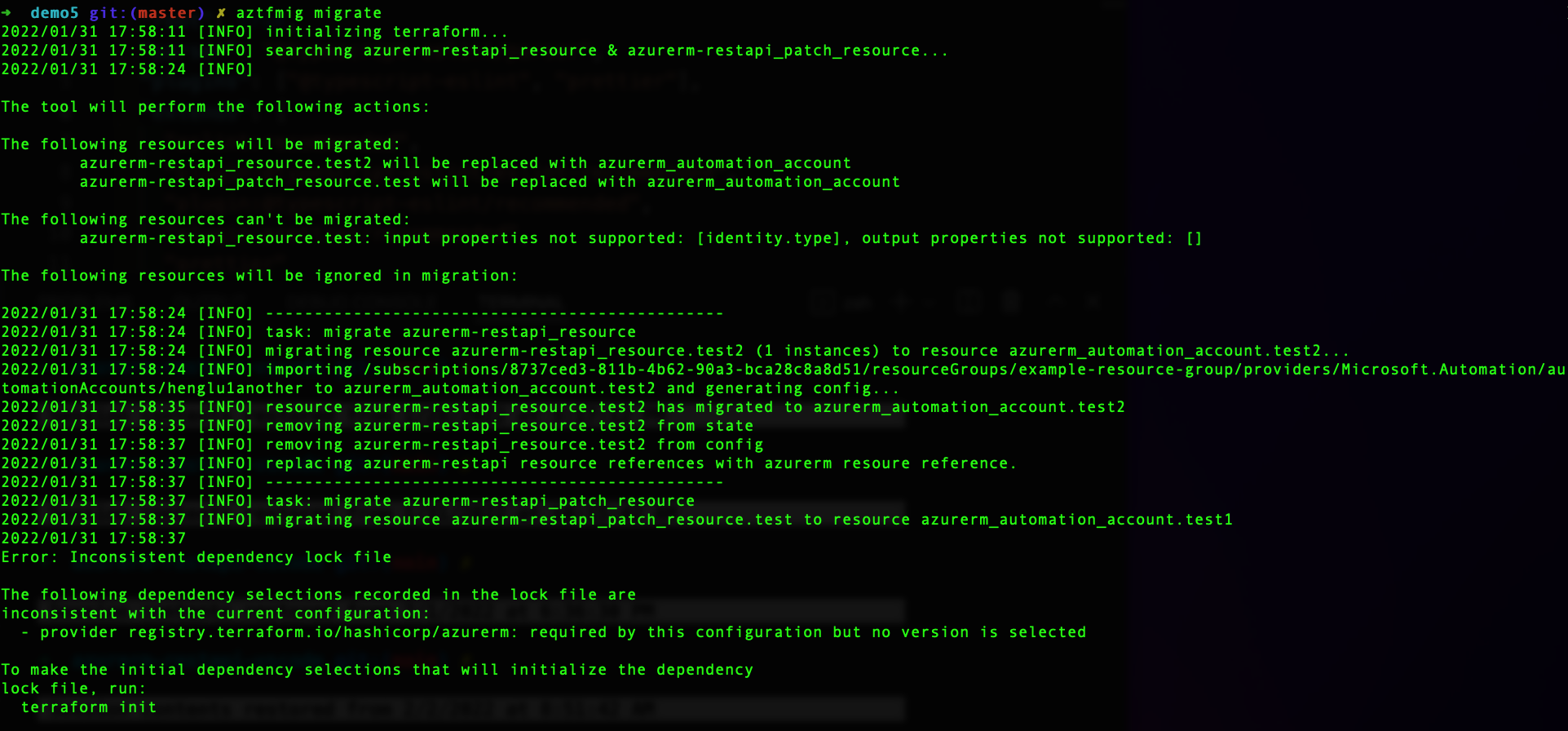 migration always fails with "Error: Inconsistent dependency lock file" · Issue #12 · Azure ...