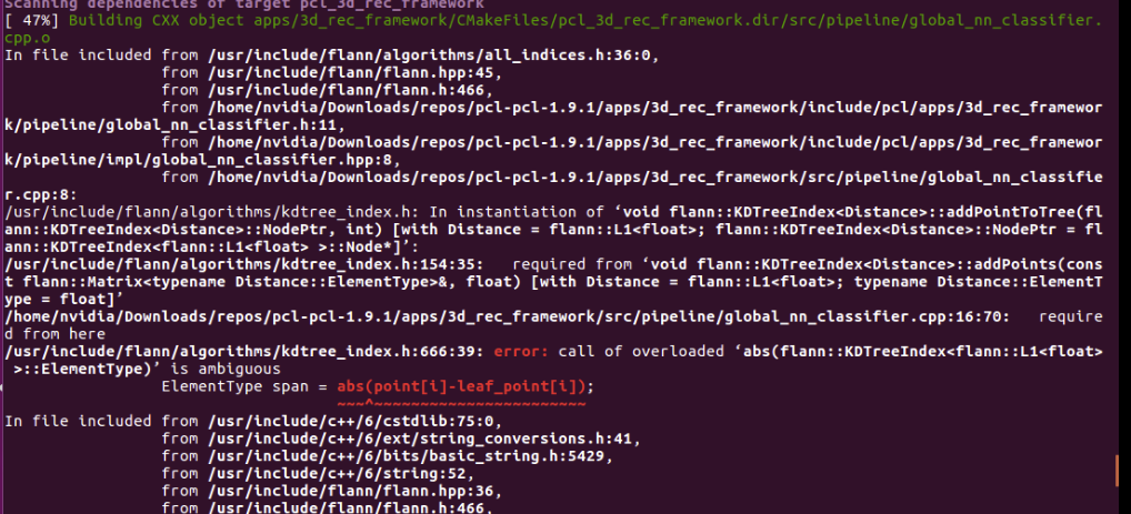 error: call of overloaded 'abs(flann:: KDTreeIndex ::ElementType)' is ambiguous ElementType span ...