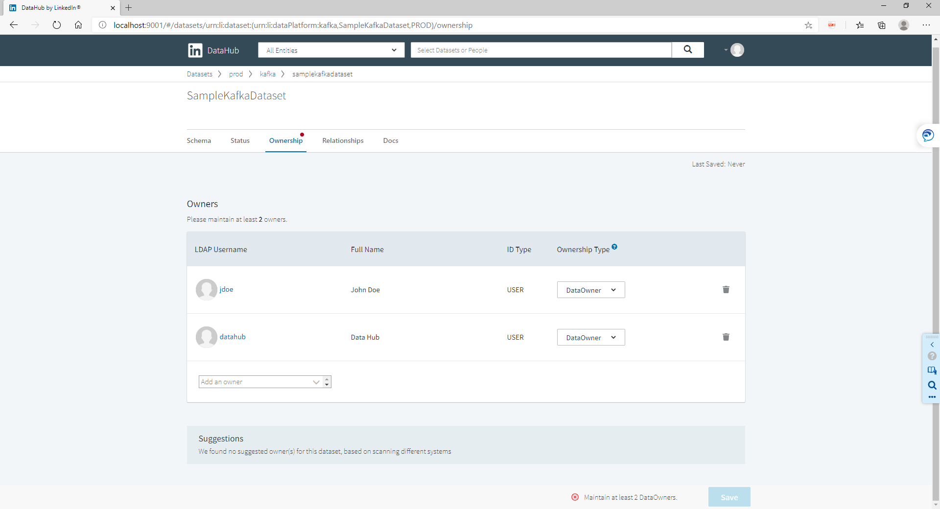Ownership Assignment Not Working Correctly In The New Frontend · Issue 1876 · Datahub Project