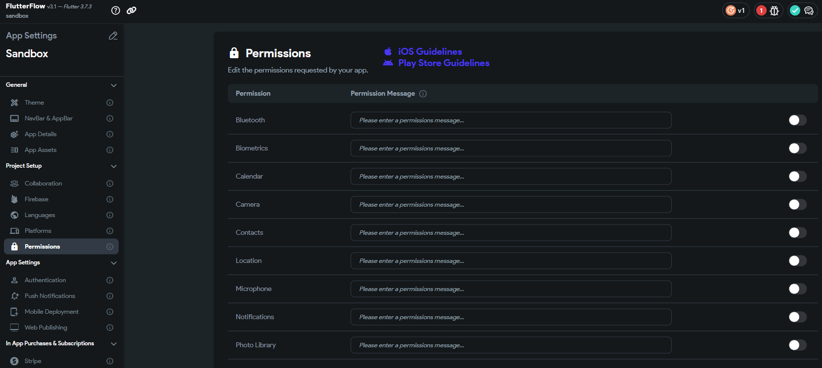 Permissions toggles are disabled on new blank project. · Issue #679 · FlutterFlow/flutterflow ...