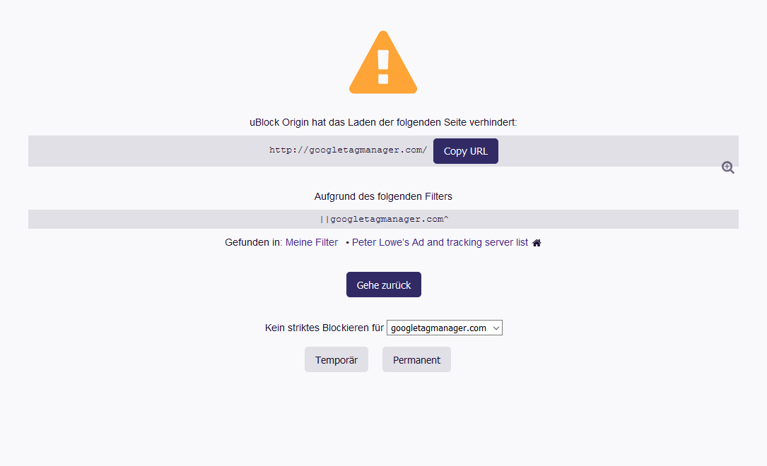 Strict blocking page: Click button to copy URL · Issue #1497 · uBlockOrigin/uBlock-issues · GitHub