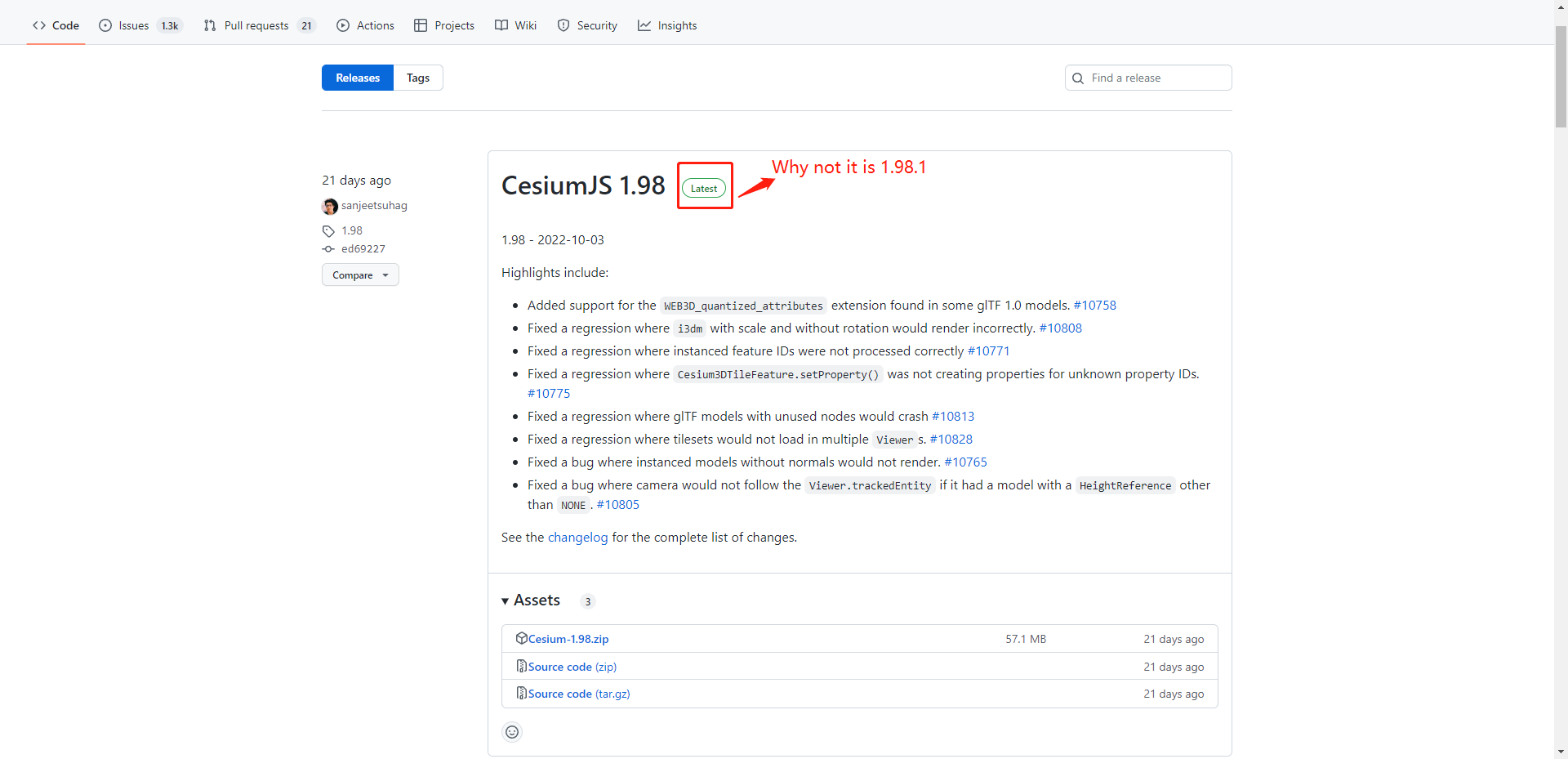 Missing V1.98.1 in release page? · Issue #10870 · CesiumGS/cesium · GitHub