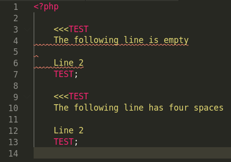 Heredoc linting requires intentation on empty lines · Issue #1215 · bmewburn/vscode-intelephense ...