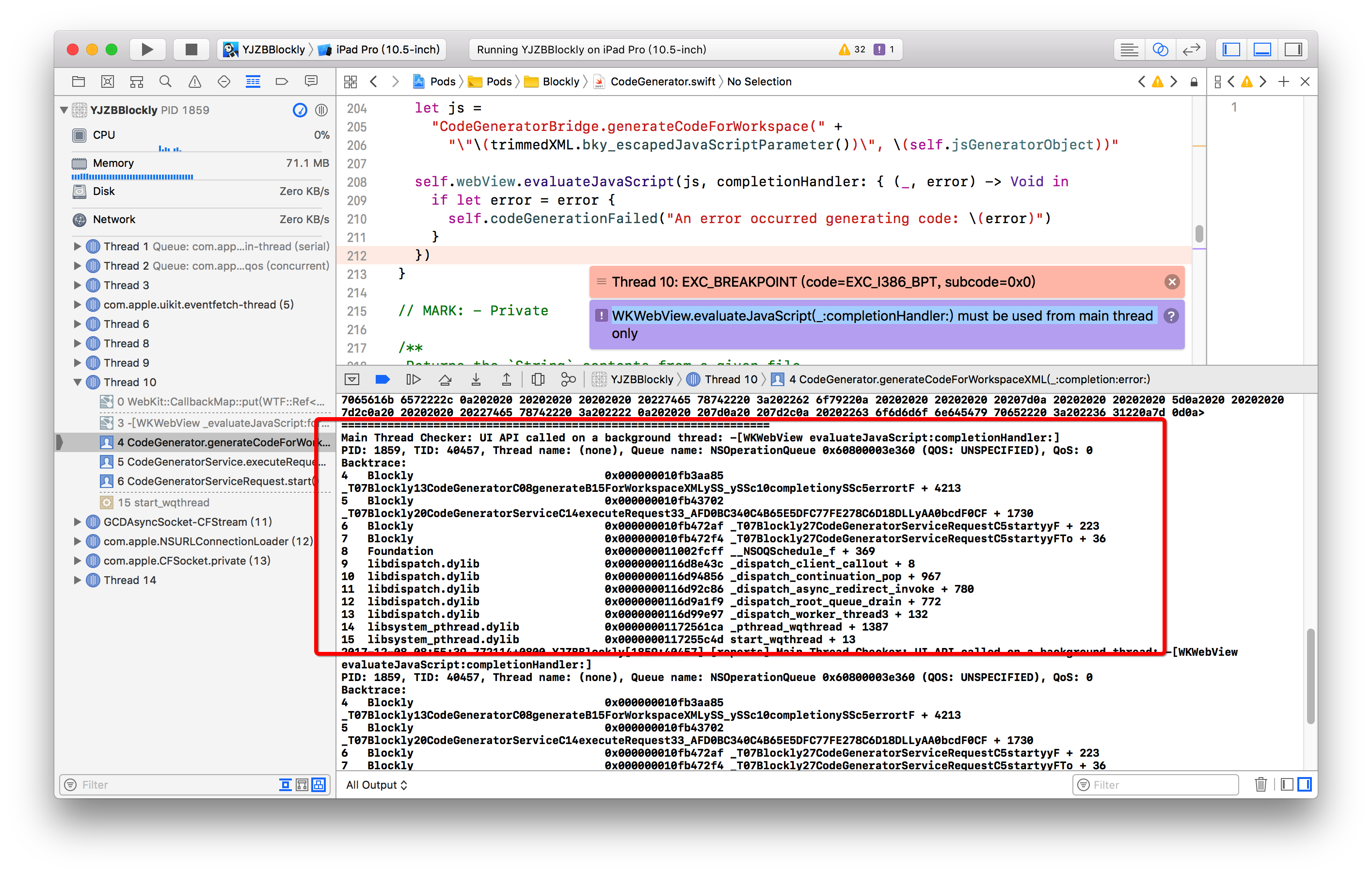 When my Xcode update to xcode9 appear this problem:WKWebView.evaluateJavaScript ...