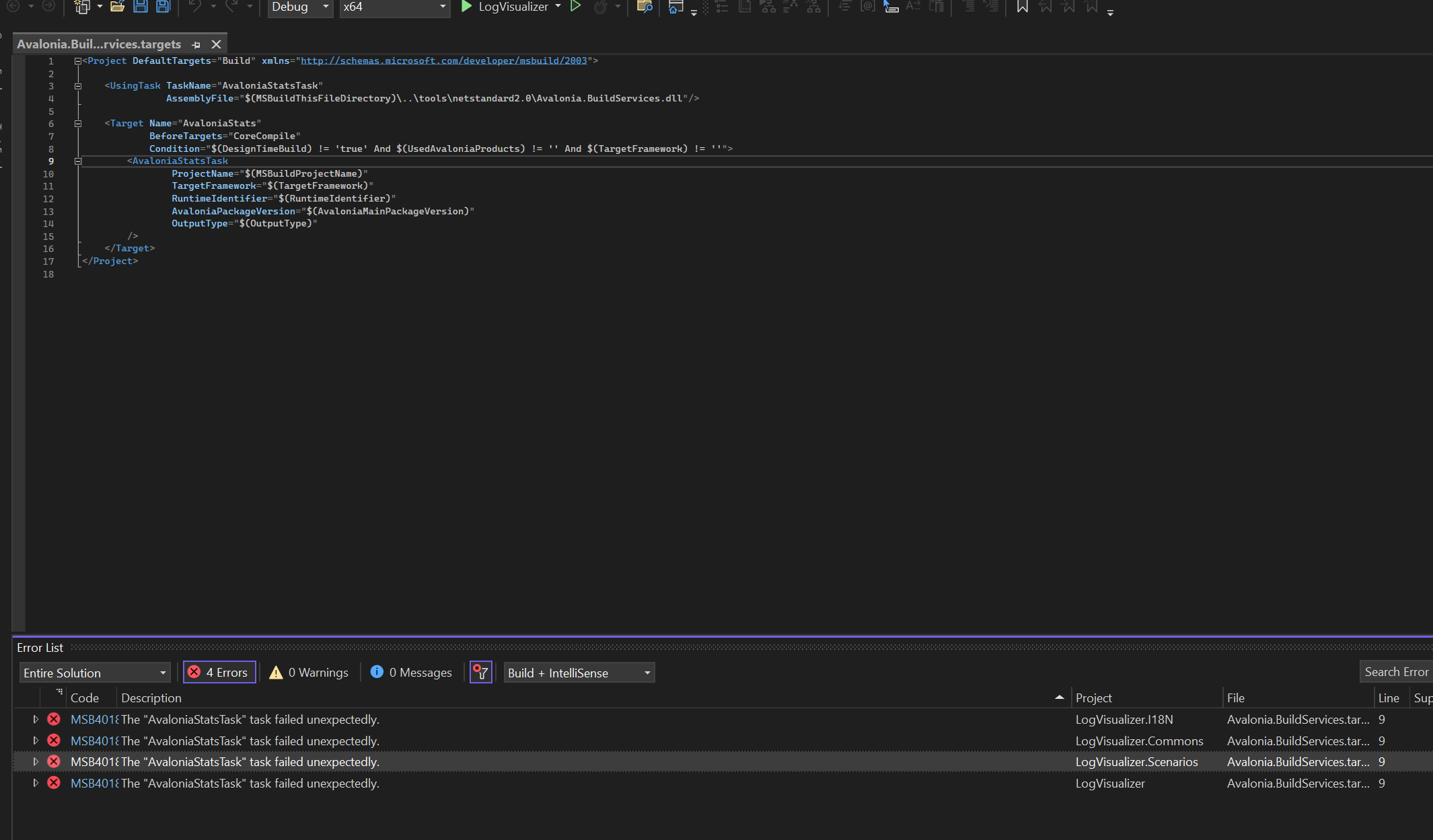 Upgrade to rc2.1 happens "The "AvaloniaStatsTask" task failed unexpectedly." · AvaloniaUI ...