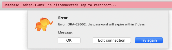 Oracle: upcoming password expiration warning being treated as hard ...