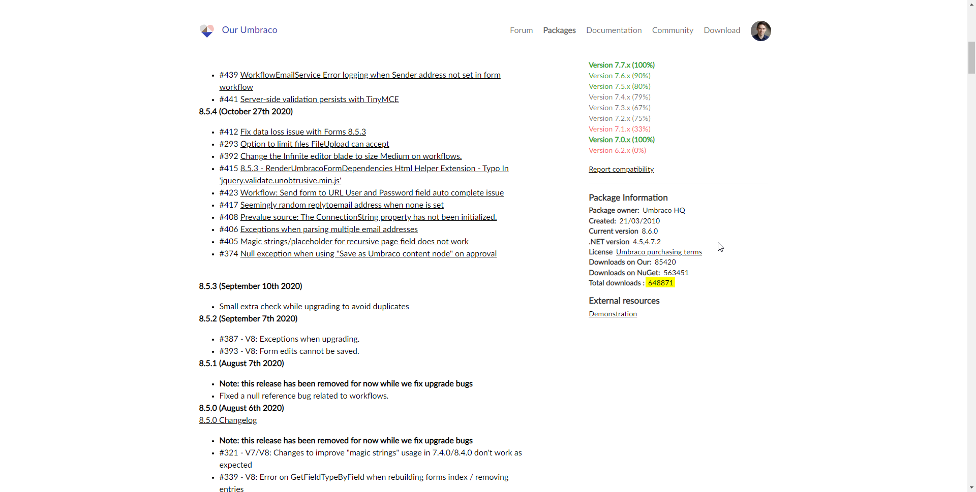 Total downloads of packages doesn't match · Issue #660 · umbraco/OurUmbraco · GitHub
