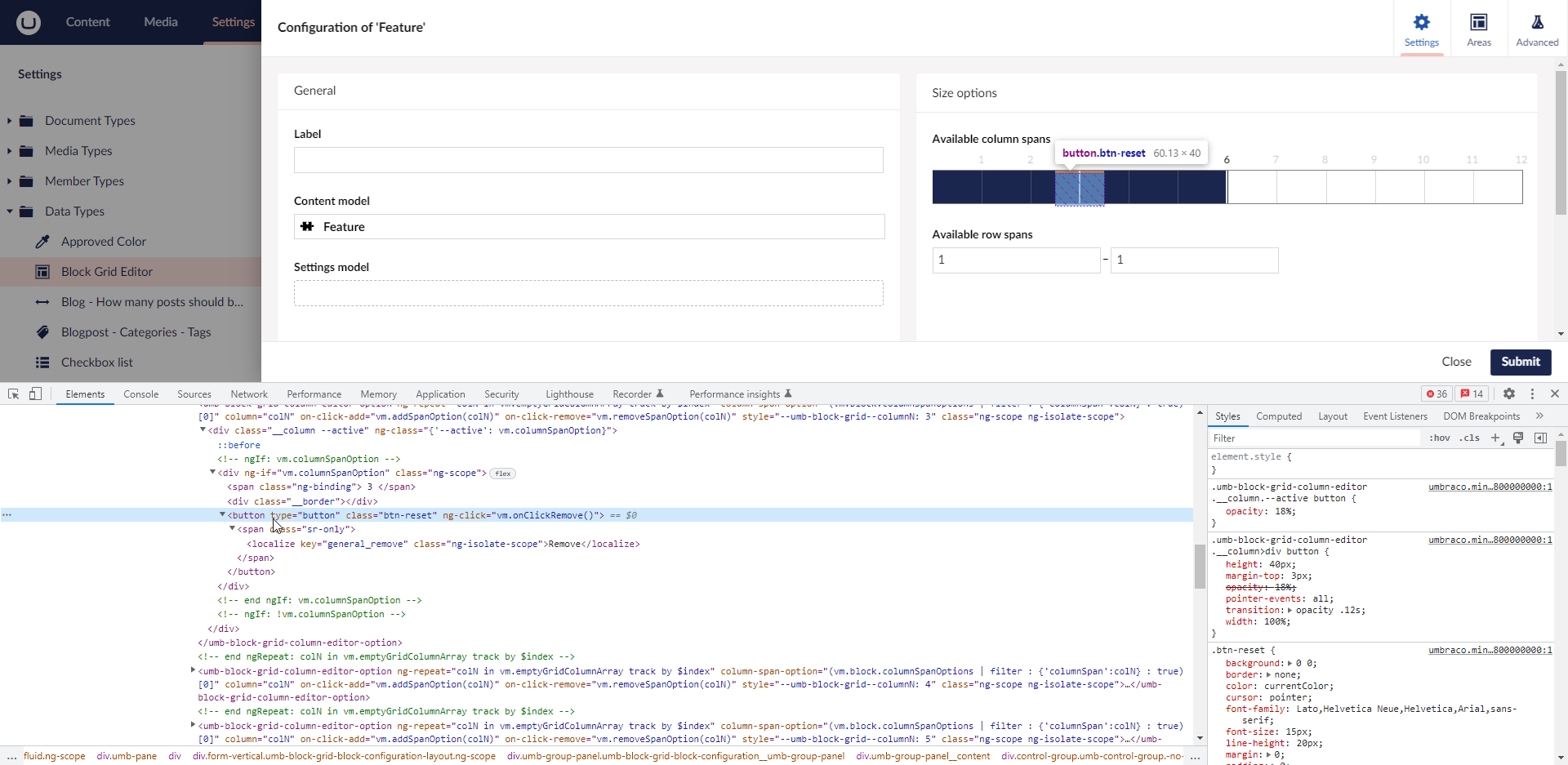 Block Grid Editor Remove Column Span Need A Tooltip · Issue 13187 · Umbracoumbraco Cms · Github 