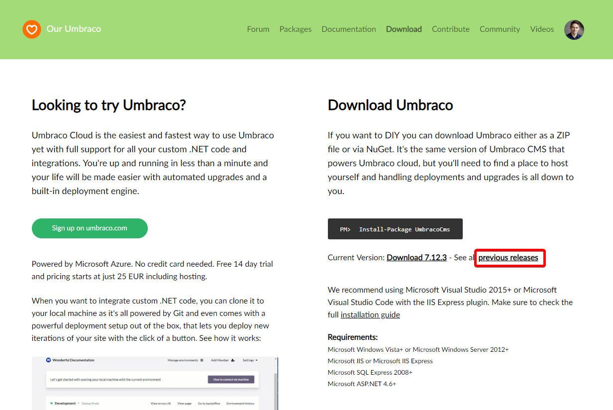 Page for all releases is a bit hidden · Issue #315 · umbraco/OurUmbraco · GitHub