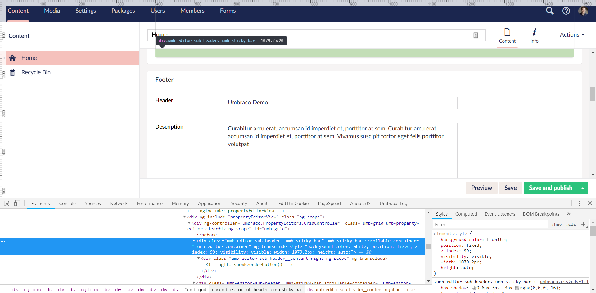 v8: Sticky bar with no content · Issue #4597 · umbraco/Umbraco-CMS · GitHub