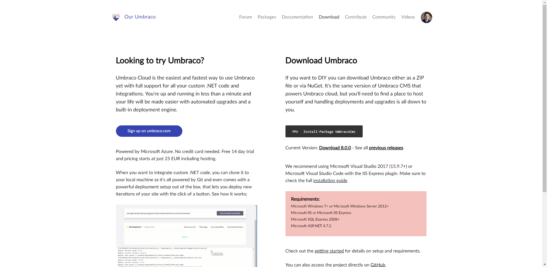 Highlight requirements on download page · Issue #405 · umbraco/OurUmbraco · GitHub