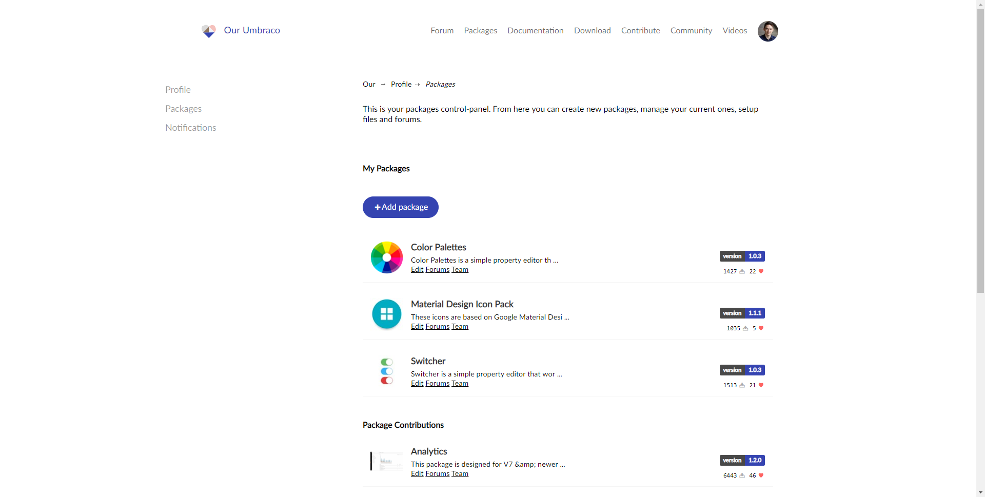 Packages page under profile is broken · Issue #401 · umbraco/OurUmbraco · GitHub
