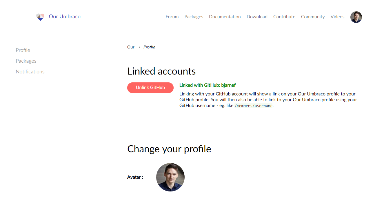 Packages page under profile is broken · Issue #401 · umbraco/OurUmbraco · GitHub