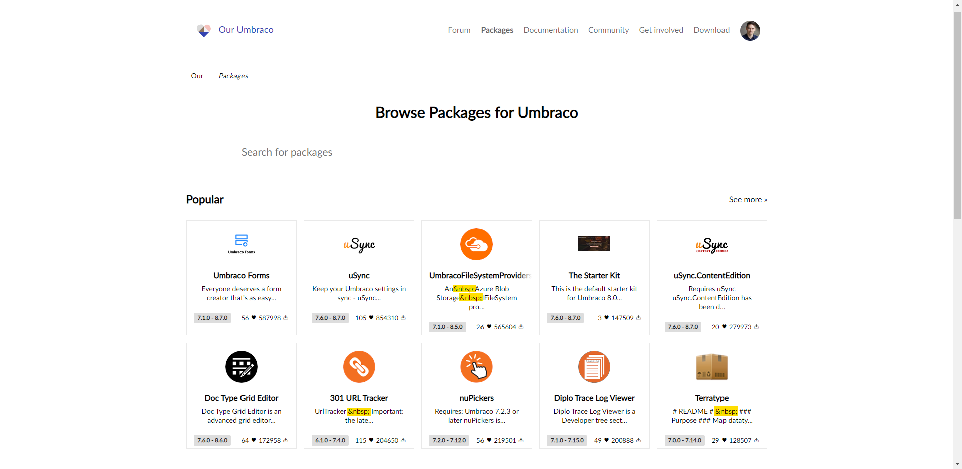Html Character Entities In Package List · Issue 105 · Umbraco Umbraco Packages · Github