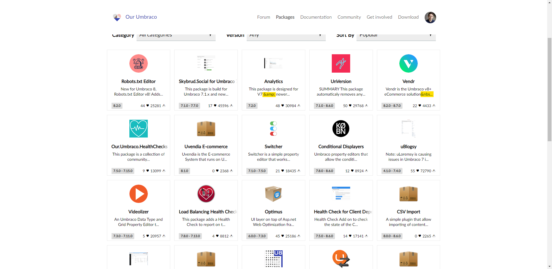 Html Character Entities In Package List · Issue 105 · Umbraco Umbraco Packages · Github