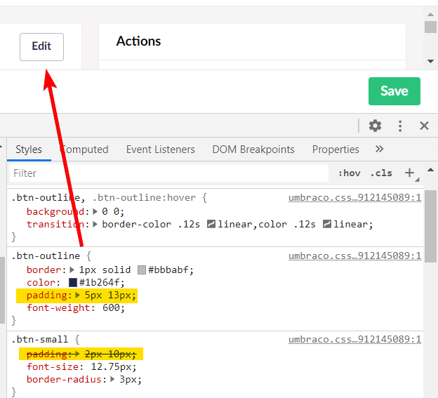 Outline button style overwrite button small · Issue #8987 · umbraco ...