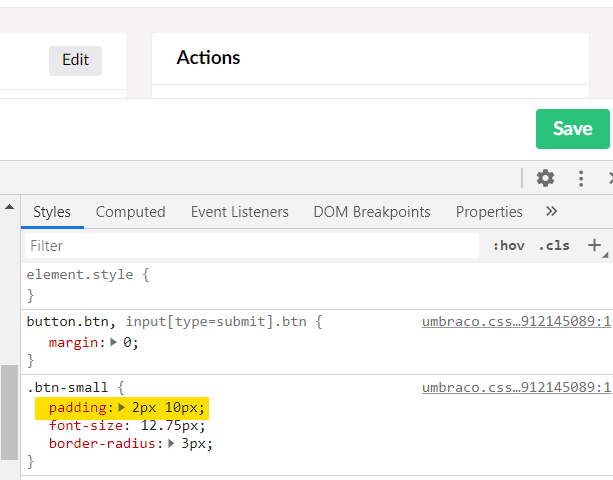 Outline button style overwrite button small · Issue #8987 · umbraco ...
