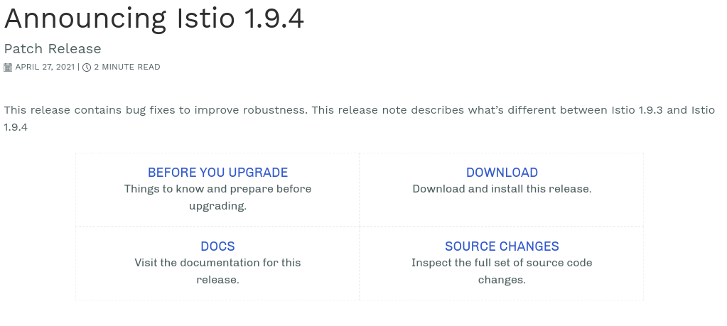Release announcement boxes are vertically aligned · Issue #9627 · istio/istio.io · GitHub