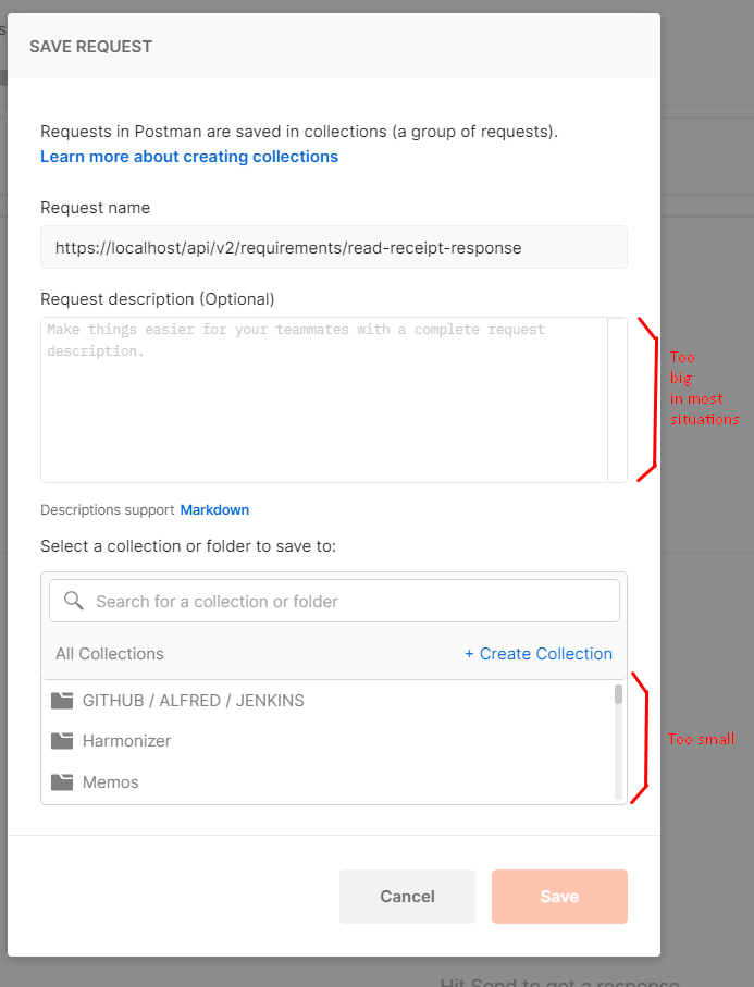 The "Save request" popin should show more collections at a time · Issue #9952 · postmanlabs ...