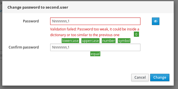 Bad user password change validation in Cockpit · Issue #5984 · NethServer/dev · GitHub