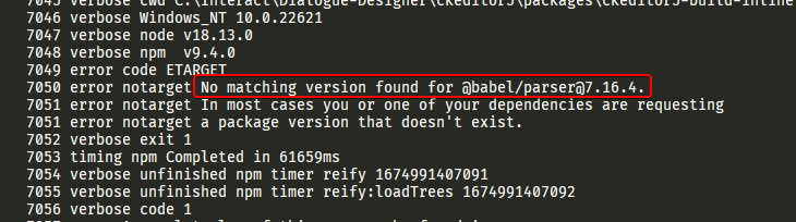 No matching version found for @babel/parser@7.16.4 · Issue #775 ...