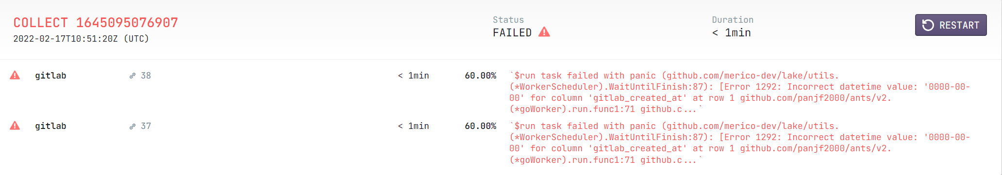 Gitlab Plugin Failed To Collect Piplines On V1353 · Issue 1226 · Apacheincubator Devlake 