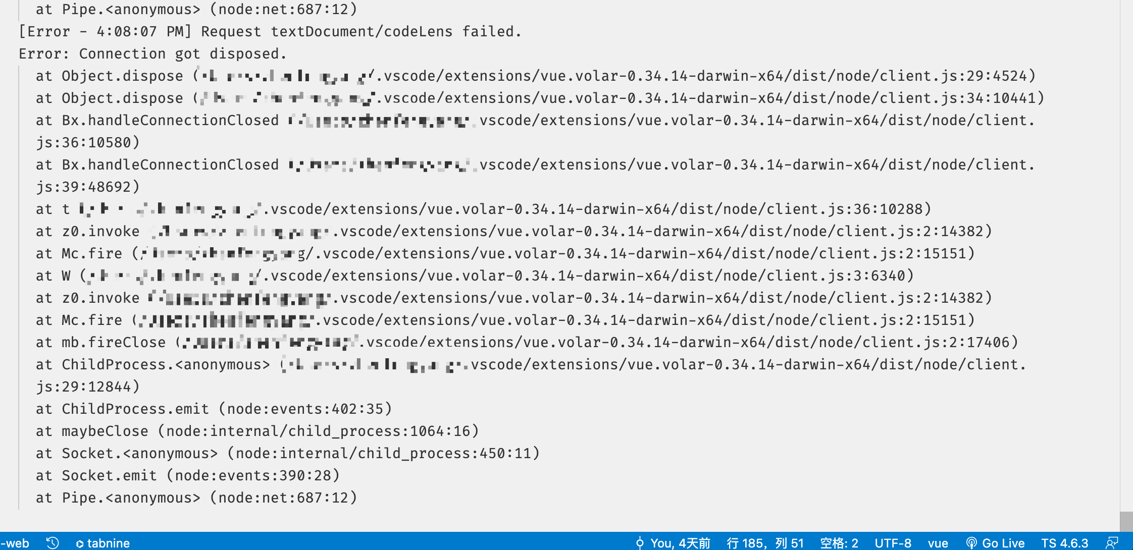 Language Features Server Server Crashed 5 Times In The Last 3 Minutes · Issue 1300 · Vuejs